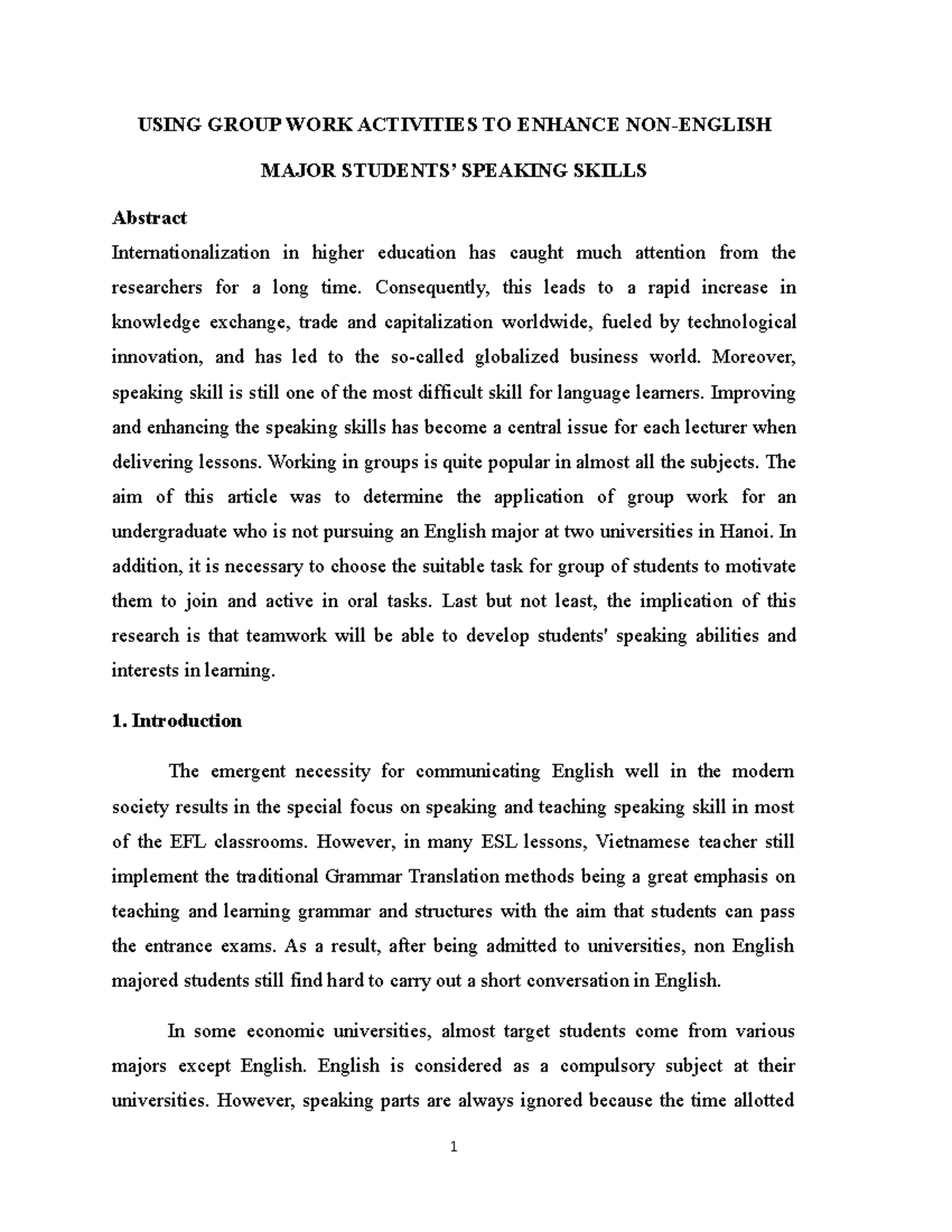 Using group work to enhance non-English students's speaking skill ...