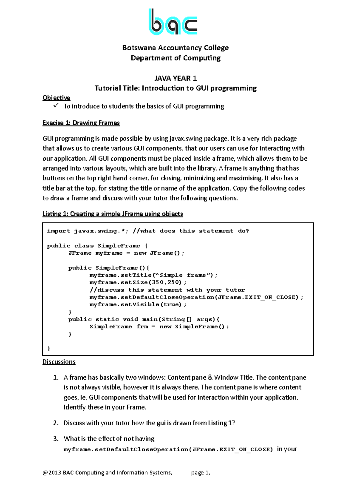 Session 12 Tutorial 1 - GUI - Botswana Accountancy College Department ...