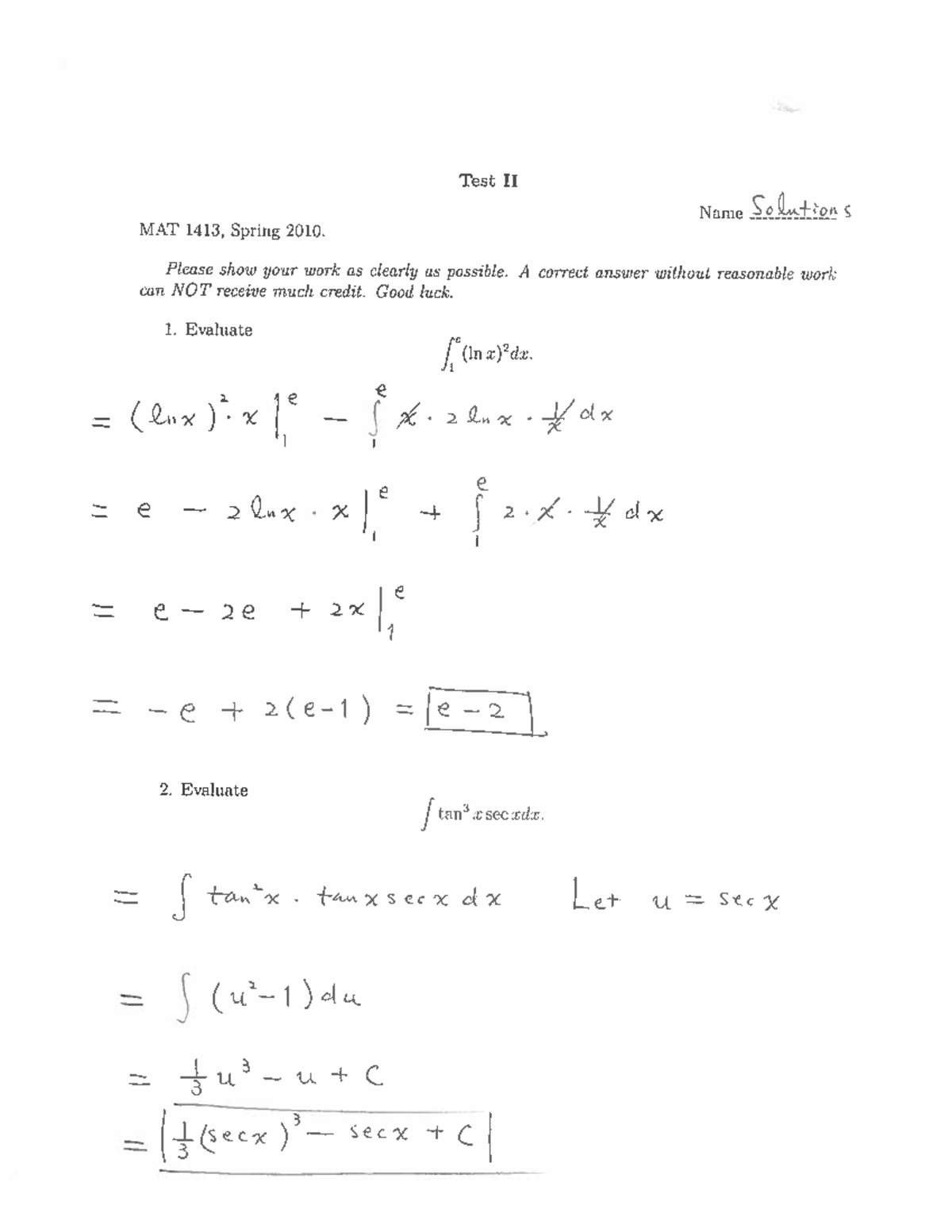 Calc II Practice Test (Second Half Calc II) - MAT 1413 - Studocu