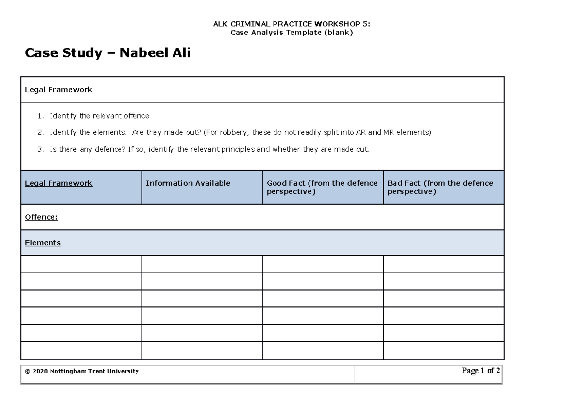 ALK CR W5 - Case analysis template (blank) - ALK CRIMINAL PRACTICE ...