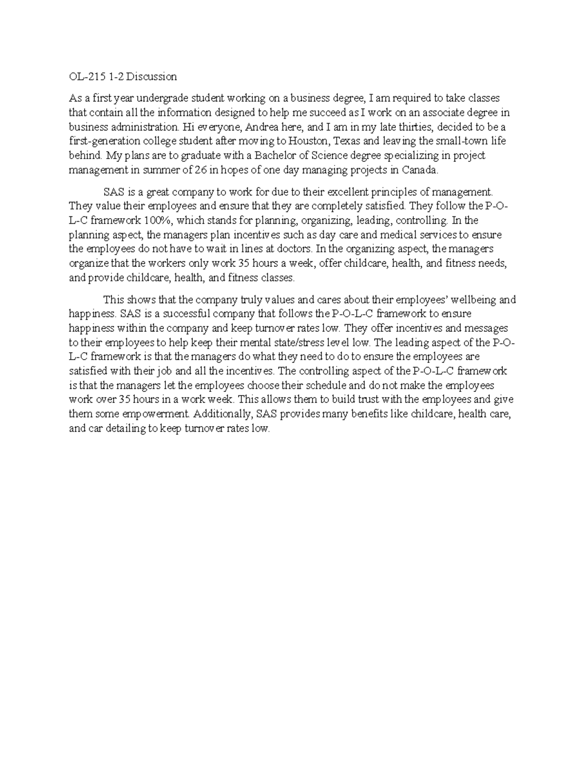 OL 215 Discussion Module ONE - OL-215 1-2 Discussion As a first year ...