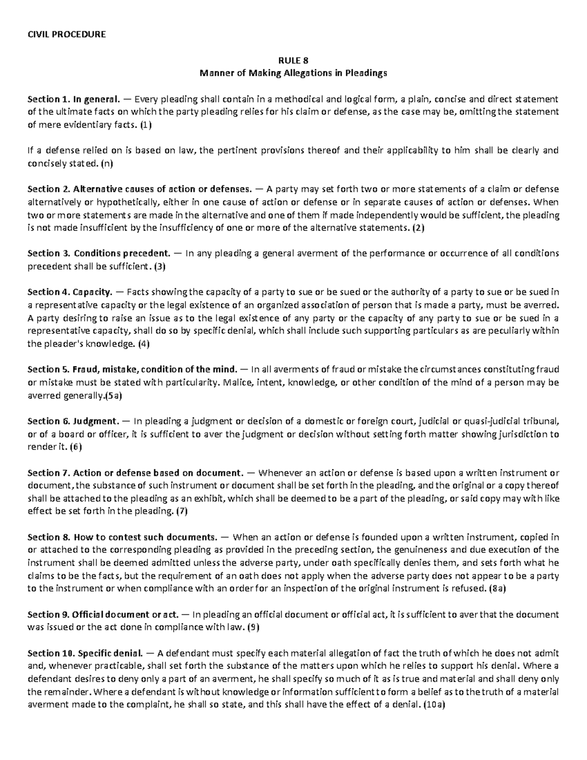 Civ Pro Wk2 Provi - civpro - CIVIL PROCEDURE RULE 8 Manner of Making ...