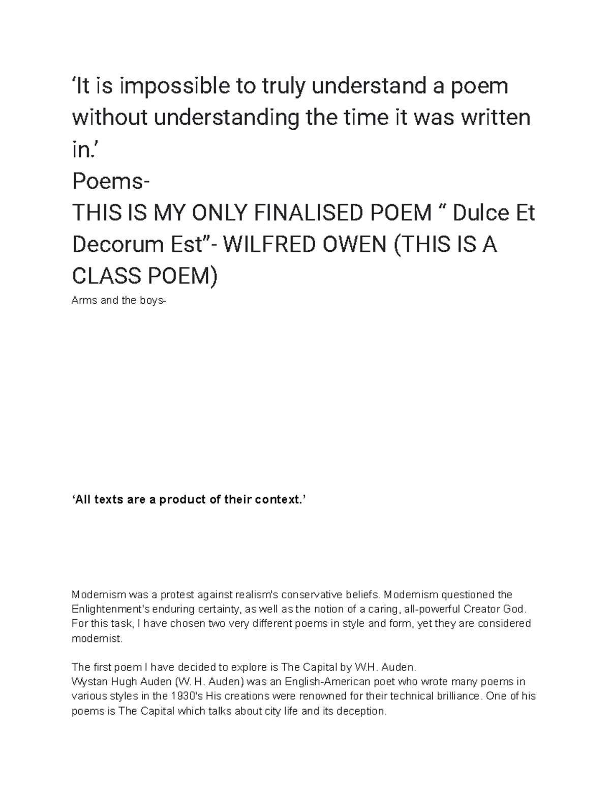 English term 4 - poetry - ‘It is impossible to truly understand a poem ...
