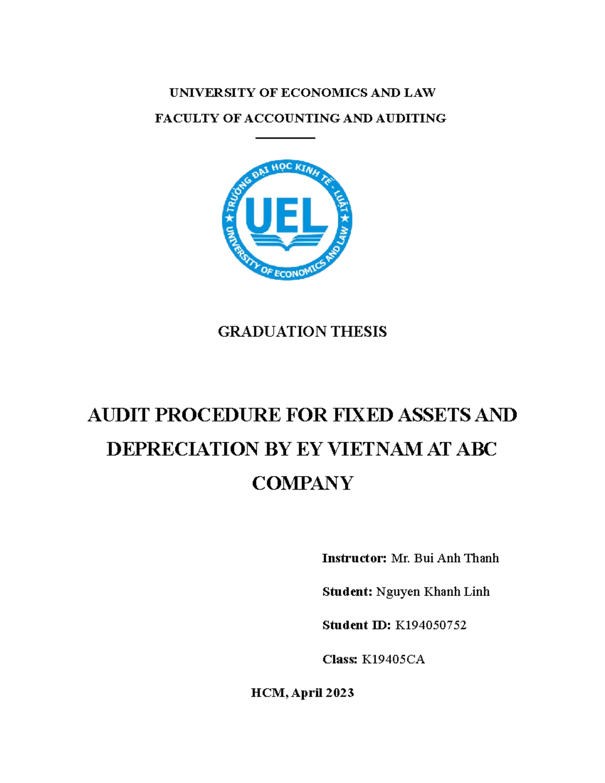 Graduation thesis - UNIVERSITY OF ECONOMICS AND LAW FACULTY OF ...