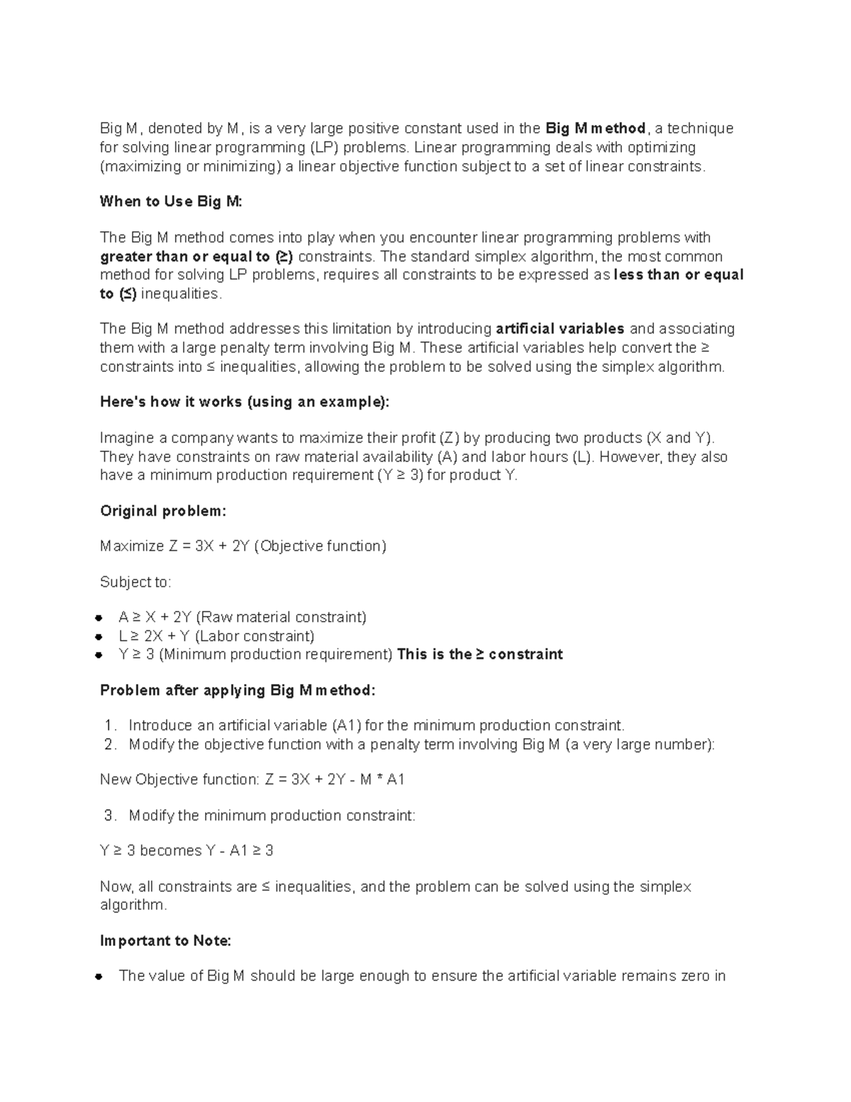 What is BIG M - when do you use it - Give example - Big M, denoted by M ...