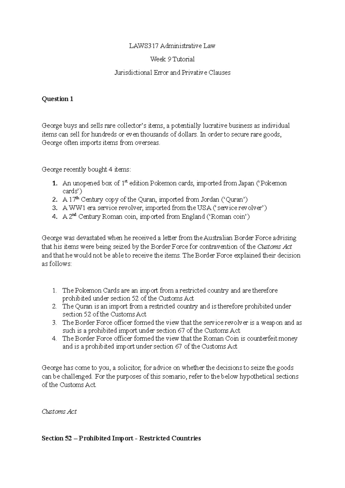 Admin Law Tutorial Week 9 - LAWS317 Administrative Law Week 9 Tutorial ...