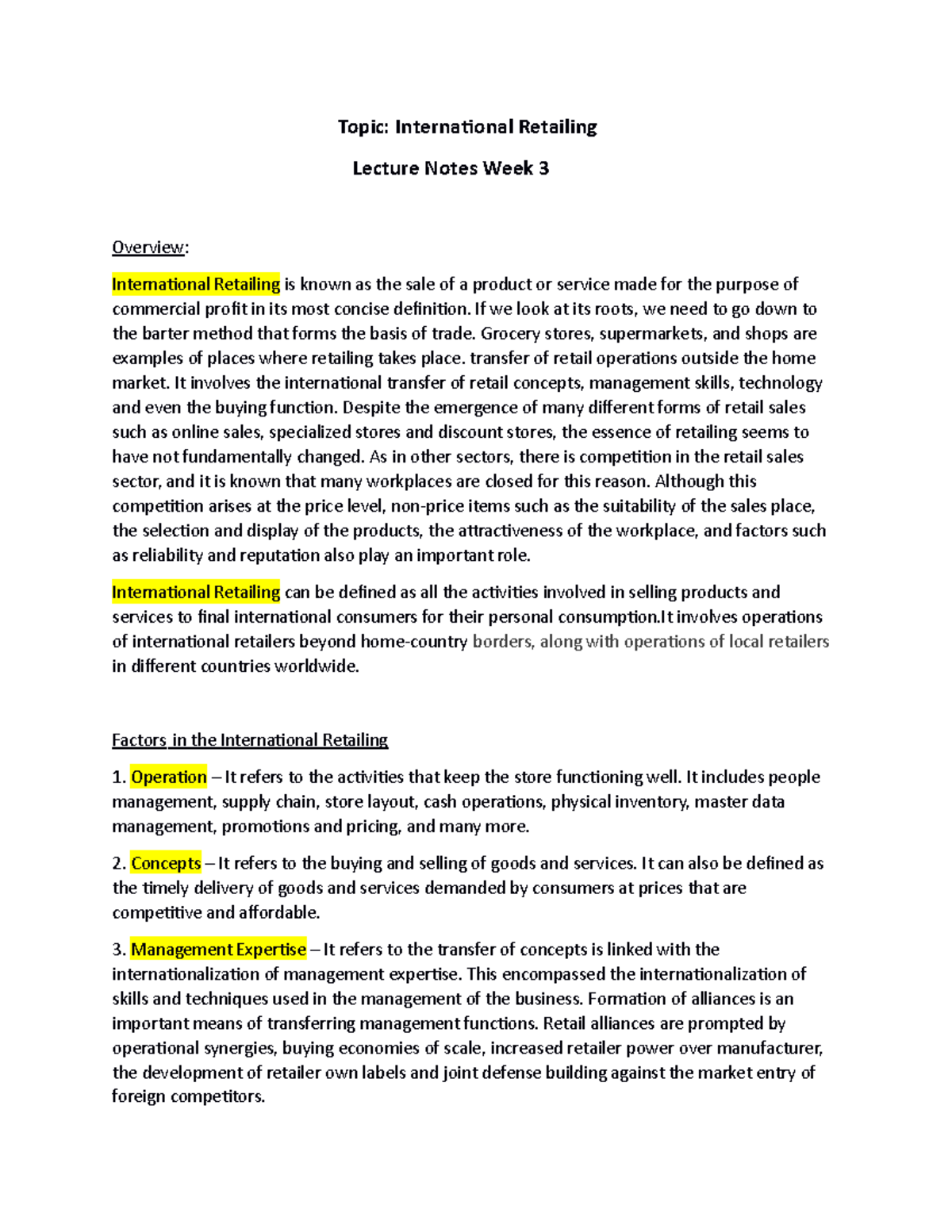 International retailing - Topic: International Retailing Lecture Notes ...