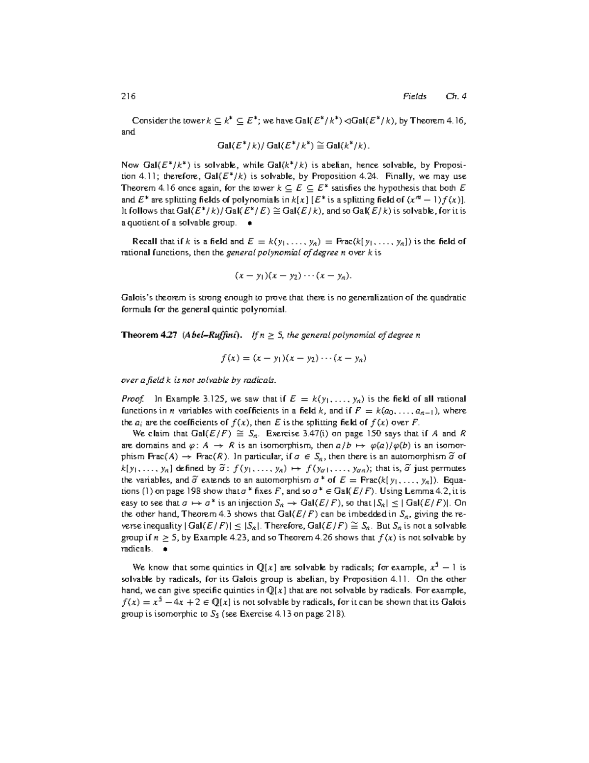 Basic Algebra 101 - 216 Fields Ch. 4 Consider the tower k ⊆ k∗ ⊆ E∗; we ...