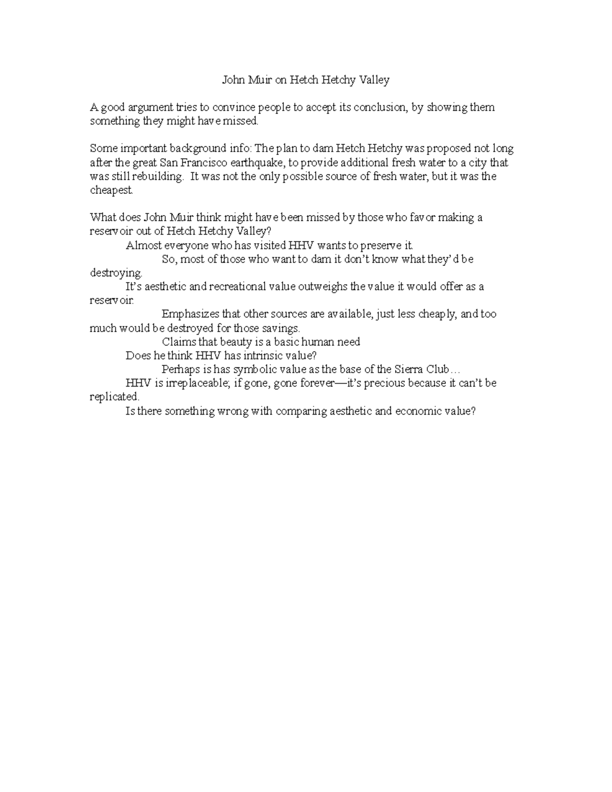 Muir and Leopold - Lecture notes 1 - Environmental Ethics - John Muir ...