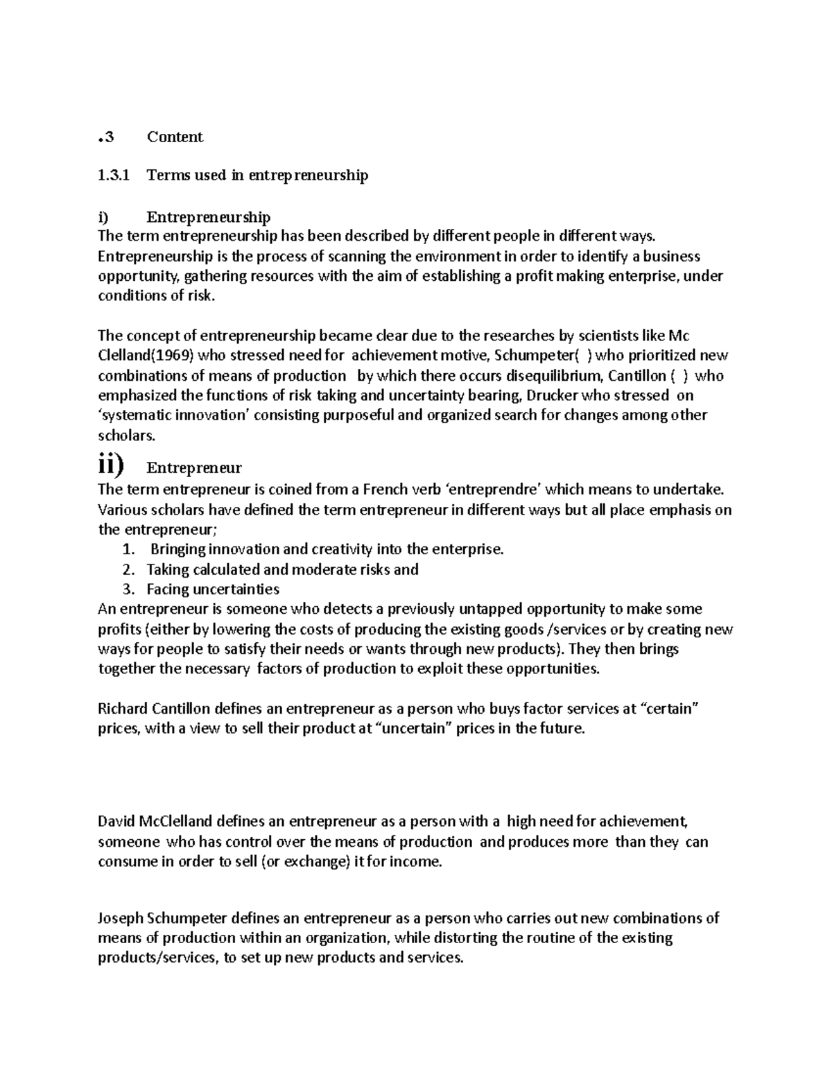 Week e.p notes - none - . 3 Content 1.3 Terms used in entrepreneurship ...