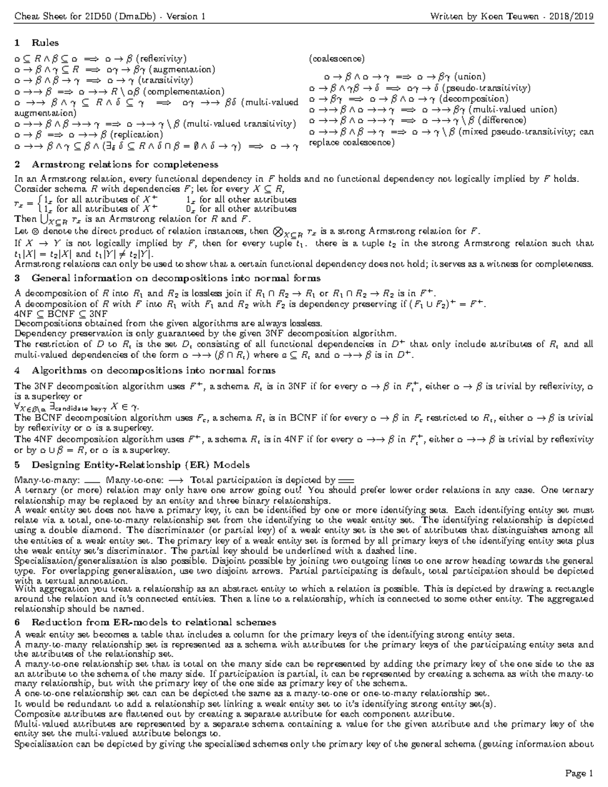 Cheat sheet datamodeling - Datamodelling and databases - TU Eindhoven ...