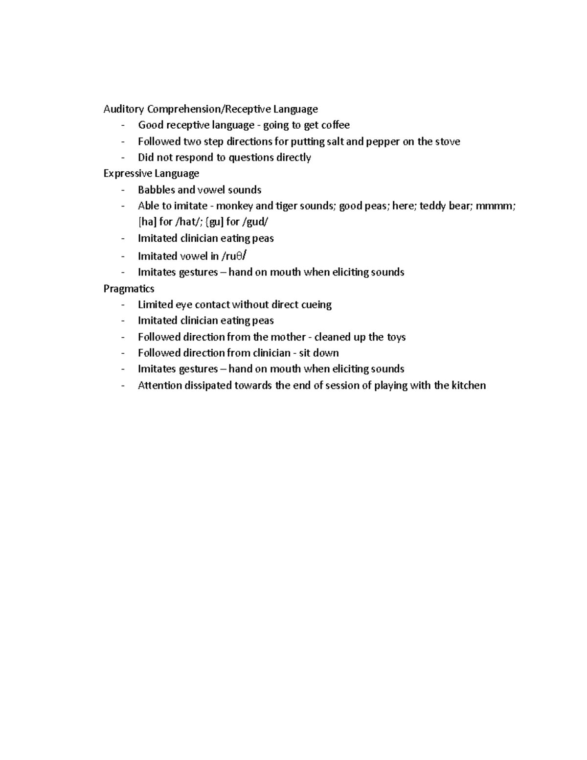 Video 1 - lecture notes - Auditory Comprehension/Receptive Language ...