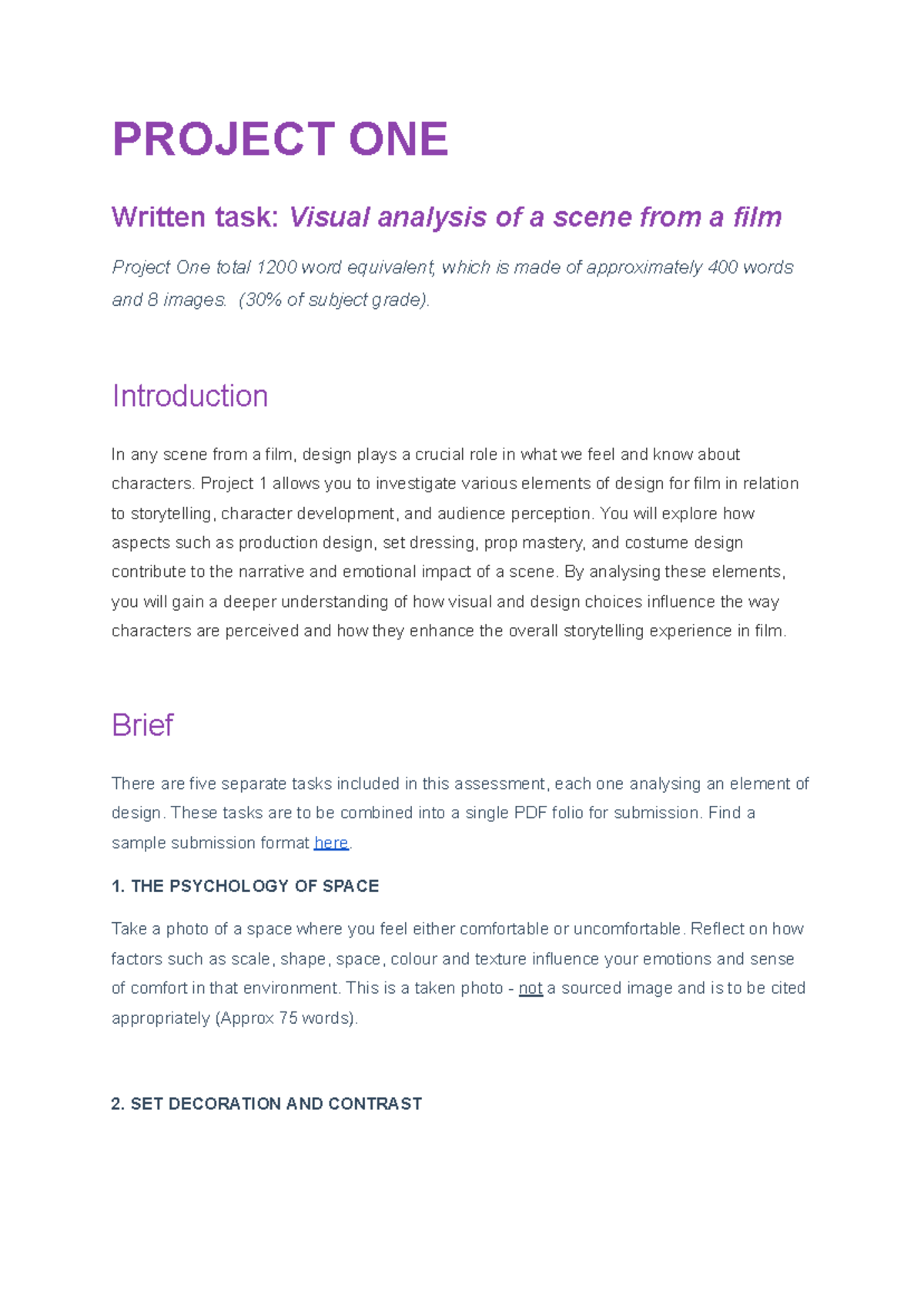Visual Analysis of Film Design: Project ONE - PROJECT ONE Written task ...