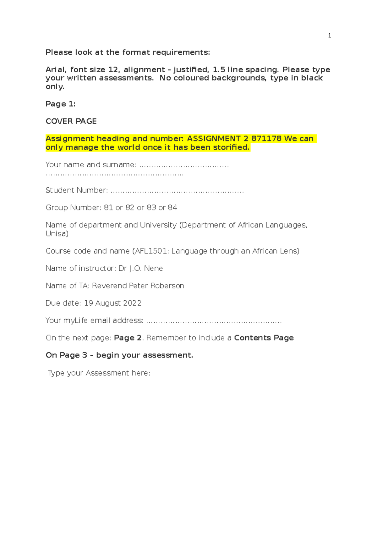 Templlate for Assessment 2 - Please look at the format requirements ...