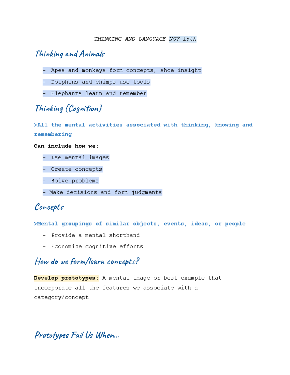 Psych notes CH 9-2 - THINKING AND LANGUAGE NOV 16th Thin d Ail Apes and ...