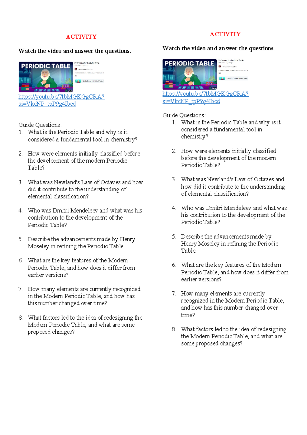 Activity - Arrangement of PTE - ACTIVITY Watch the video and answer the ...