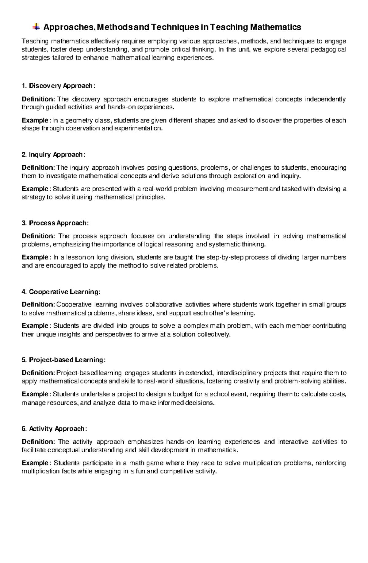 UNIT-4 - This note was from my Math teacher. - Approaches, Methods and ...