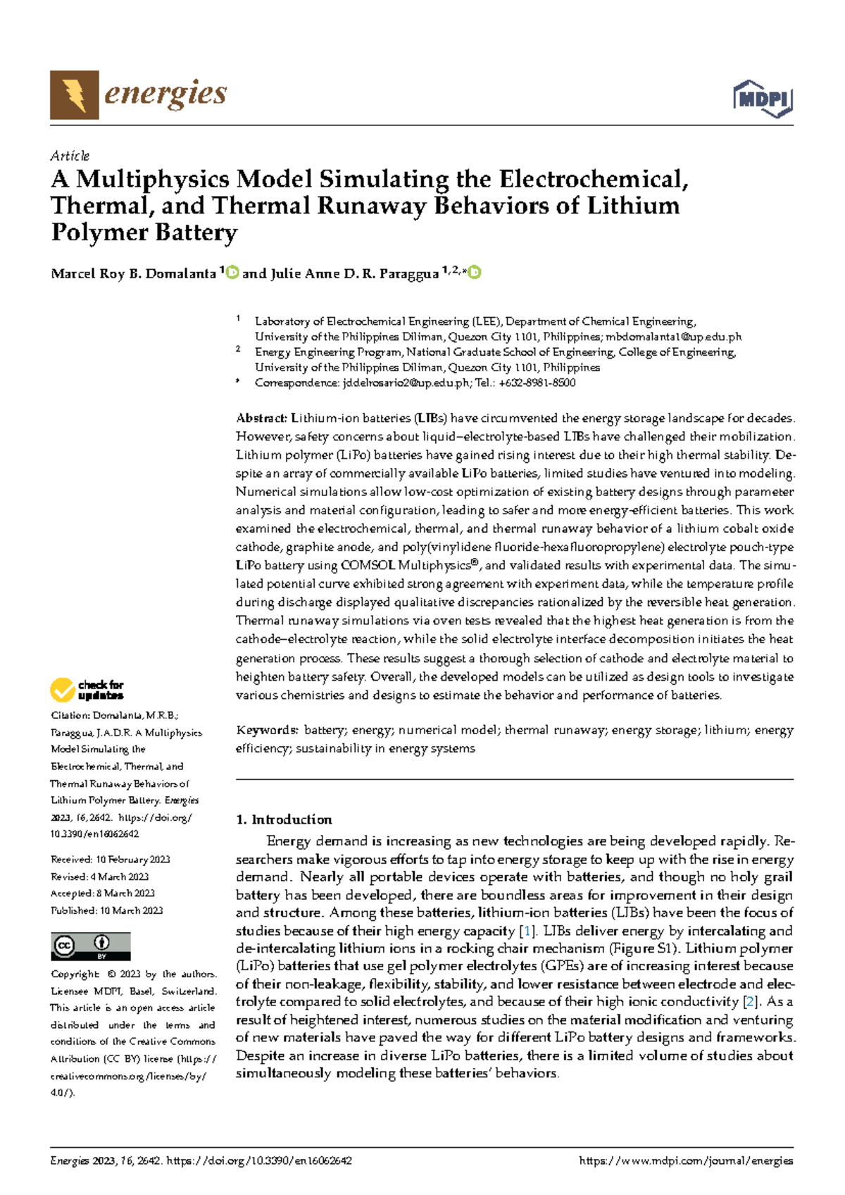 A Multiphysics Model Simulating the Electrochemica - Citation ...