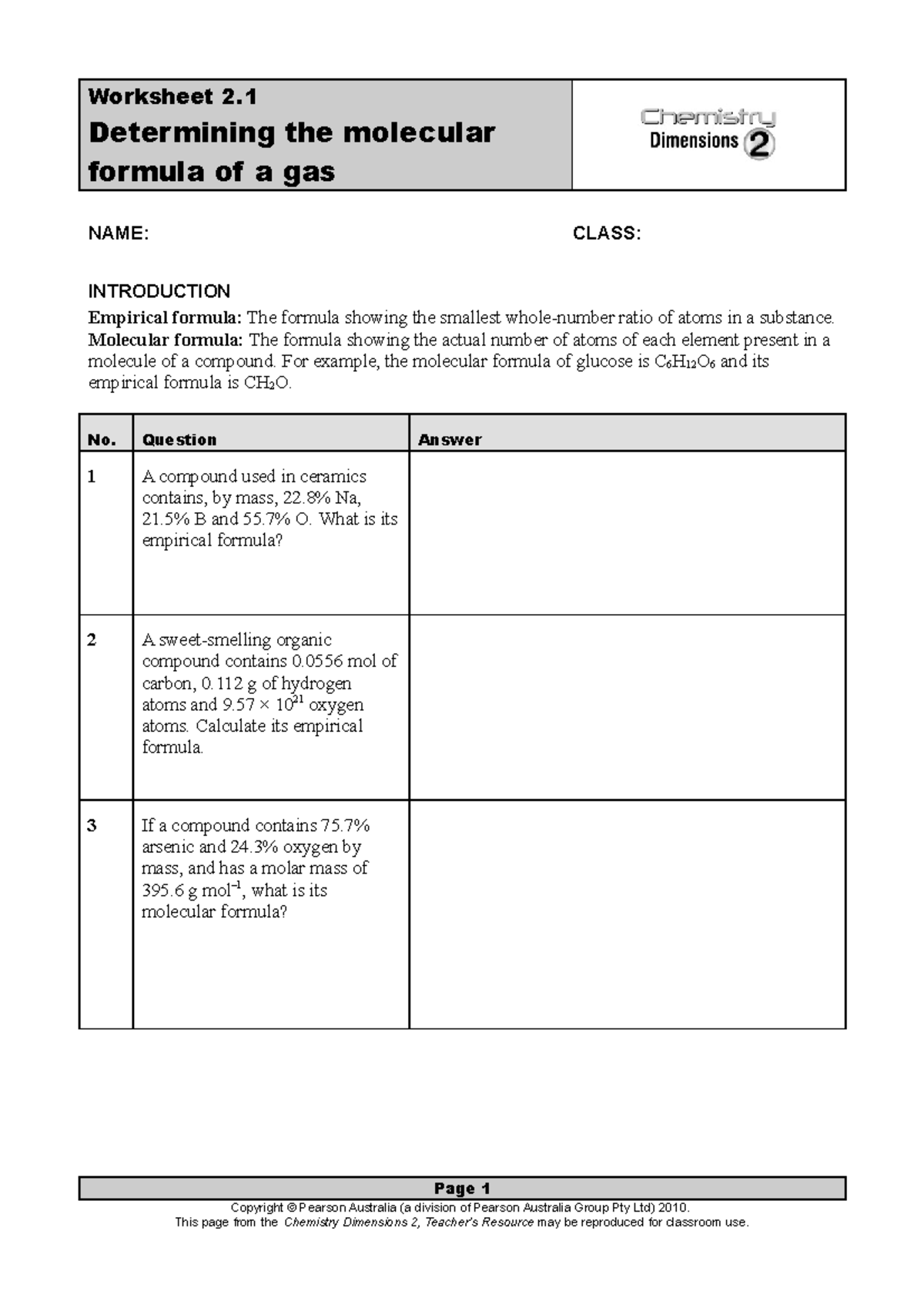 CD2 WS 21 - worksheets - Determining the molecular formula of a gas ...