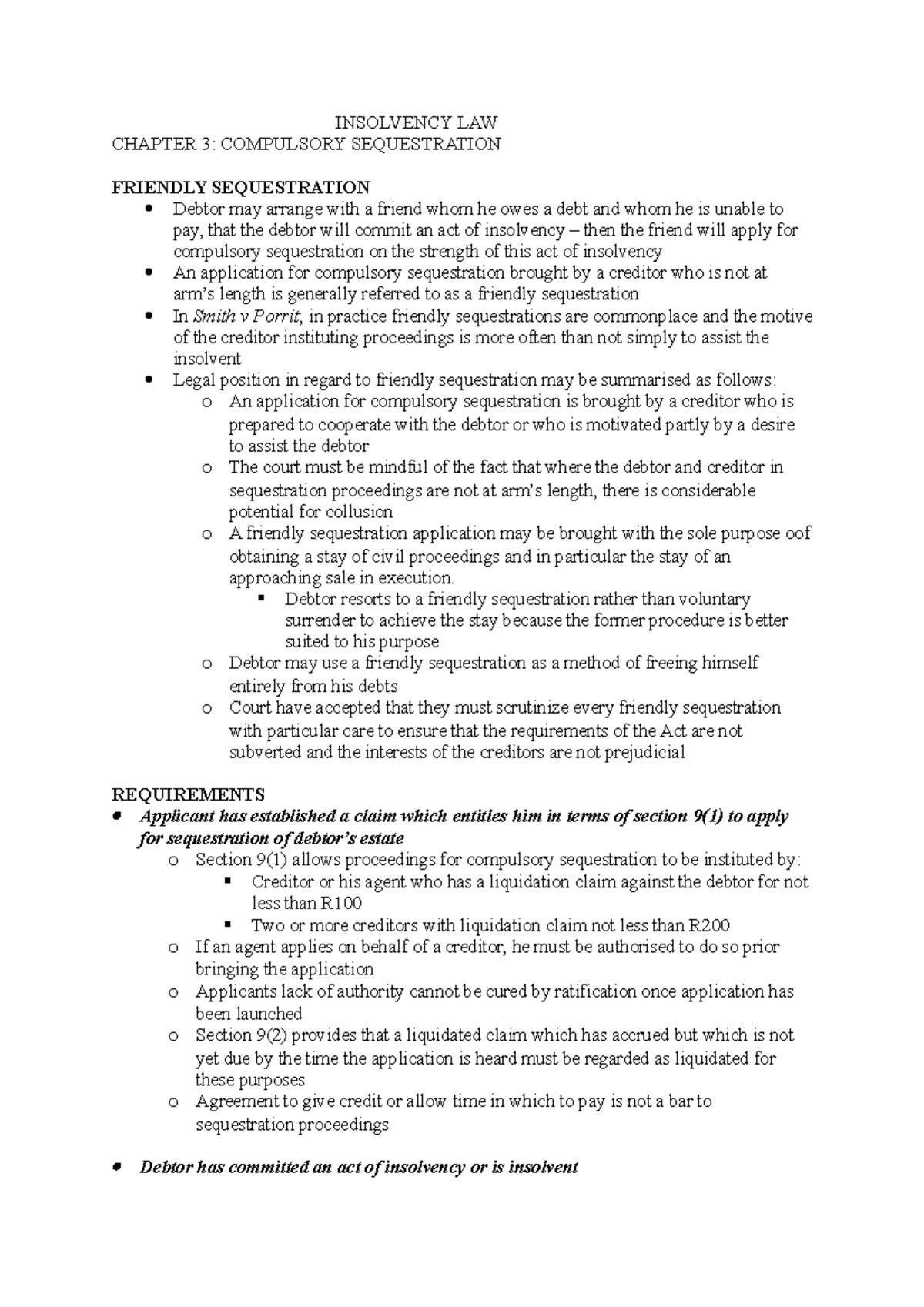 Insolvency LAW Chapter 3 - INSOLVENCY LAW CHAPTER 3: COMPULSORY ...
