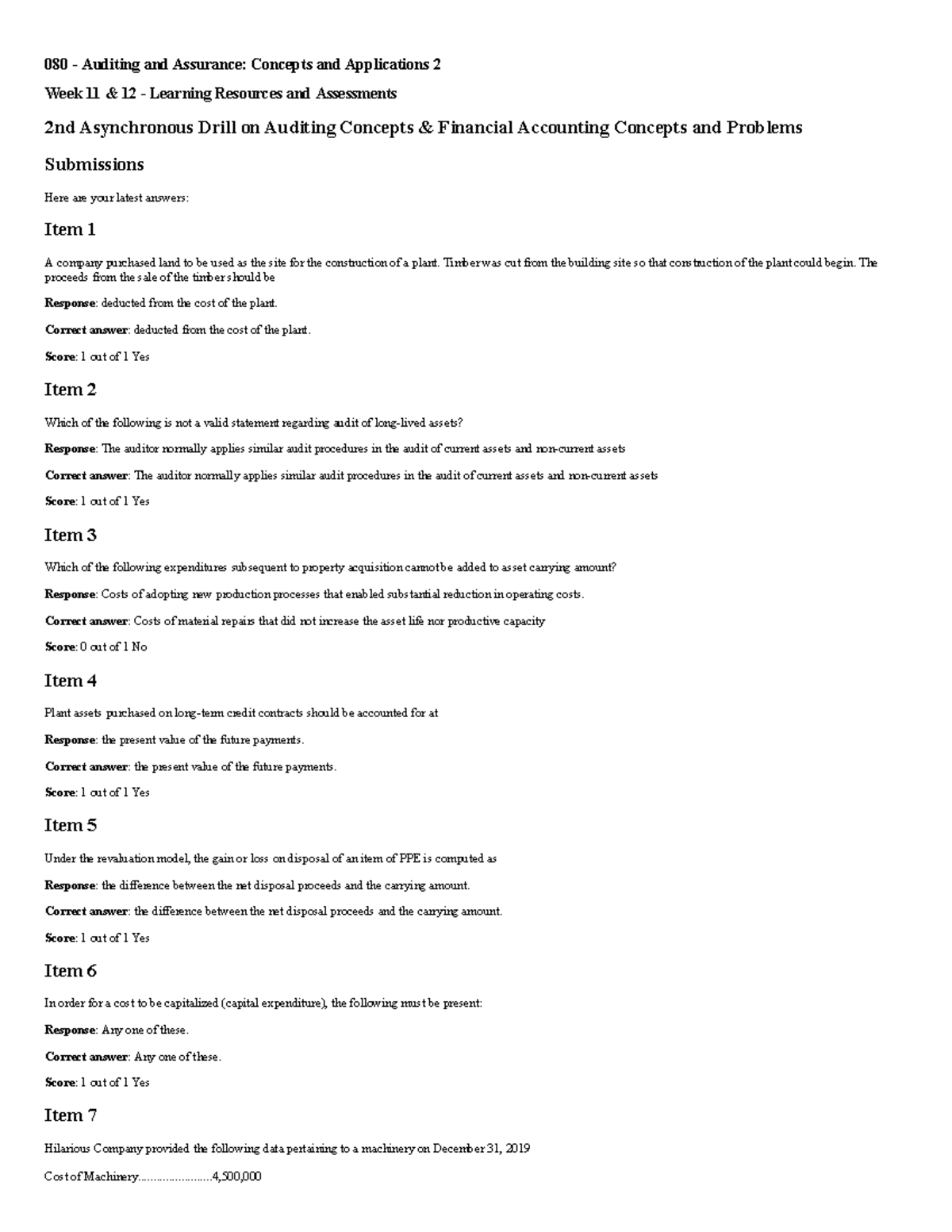 Drill Audit of PPE - 080 - Auditing and Assurance: Concepts and ...