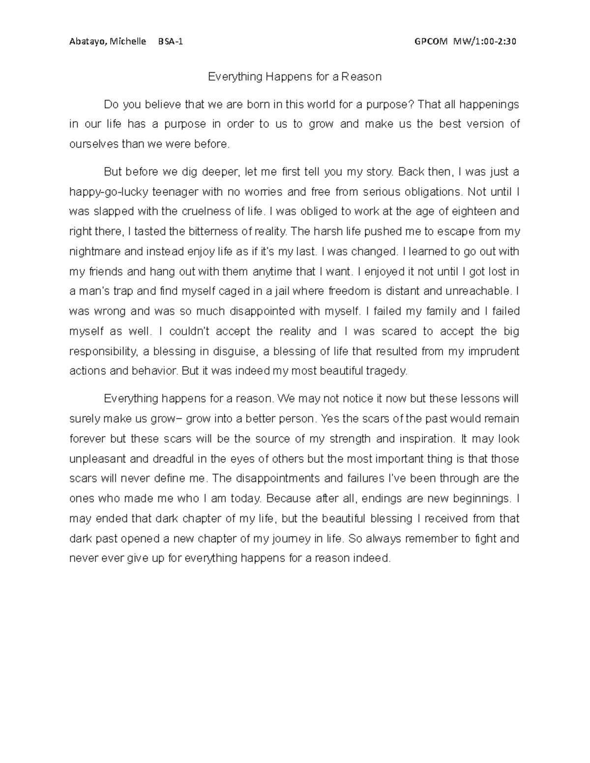 Abatayo Speech Gpcom - Abatayo, Michelle BSA-1 GPCOM MW/1:00-2 ...