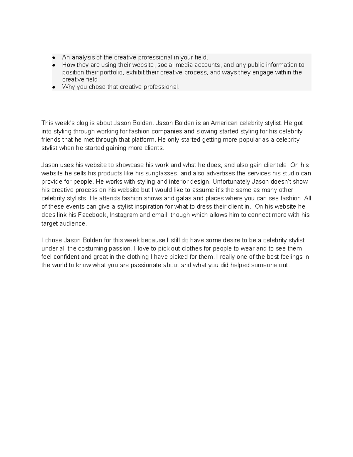 Week 8 - This is an ongoing assignment for this class. - An analysis of ...