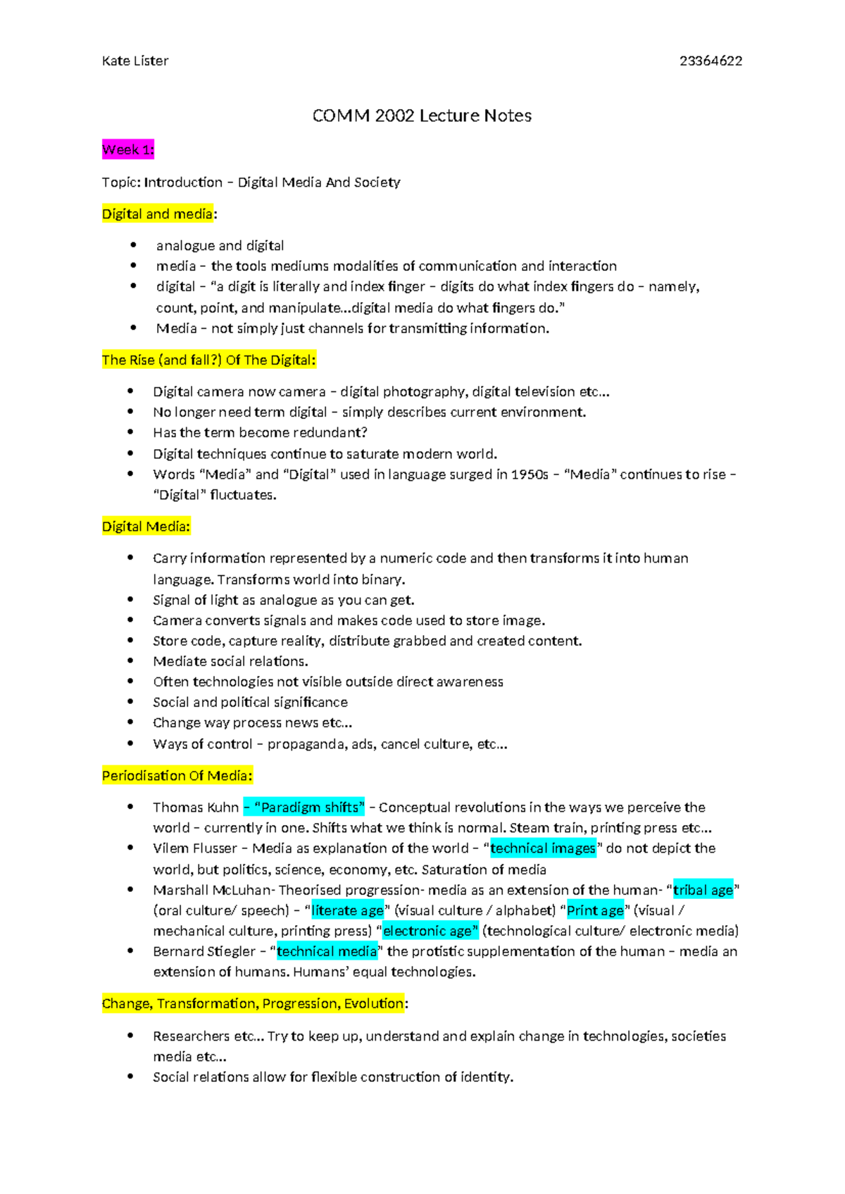 Comm 2002 Lecture Notes Comm 2002 Lecture Notes Week 1 Topic Introduction Digital Media