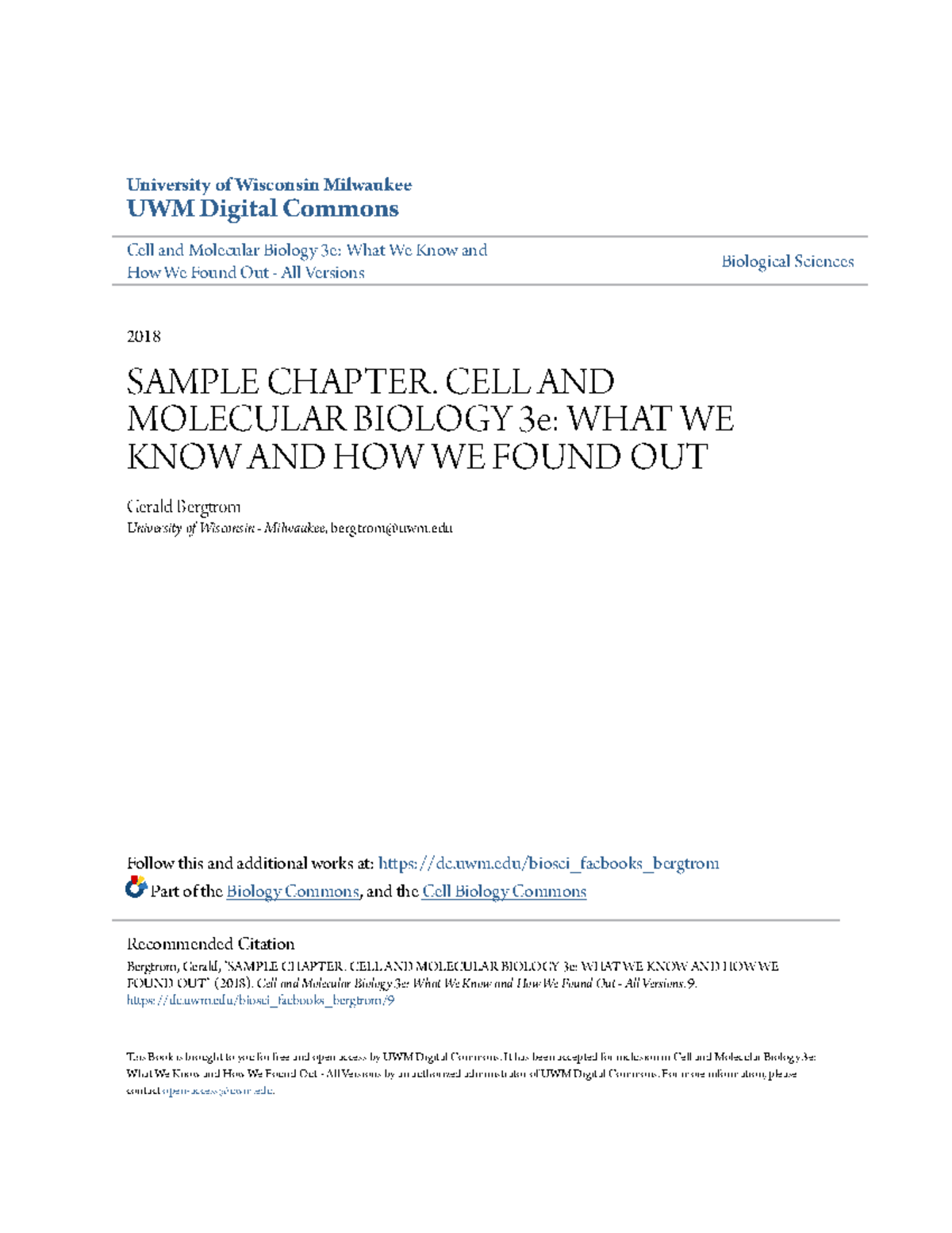 Sample Chapter. CELL AND Molecular Biology 3e WHAT WE KNOW AND H ...