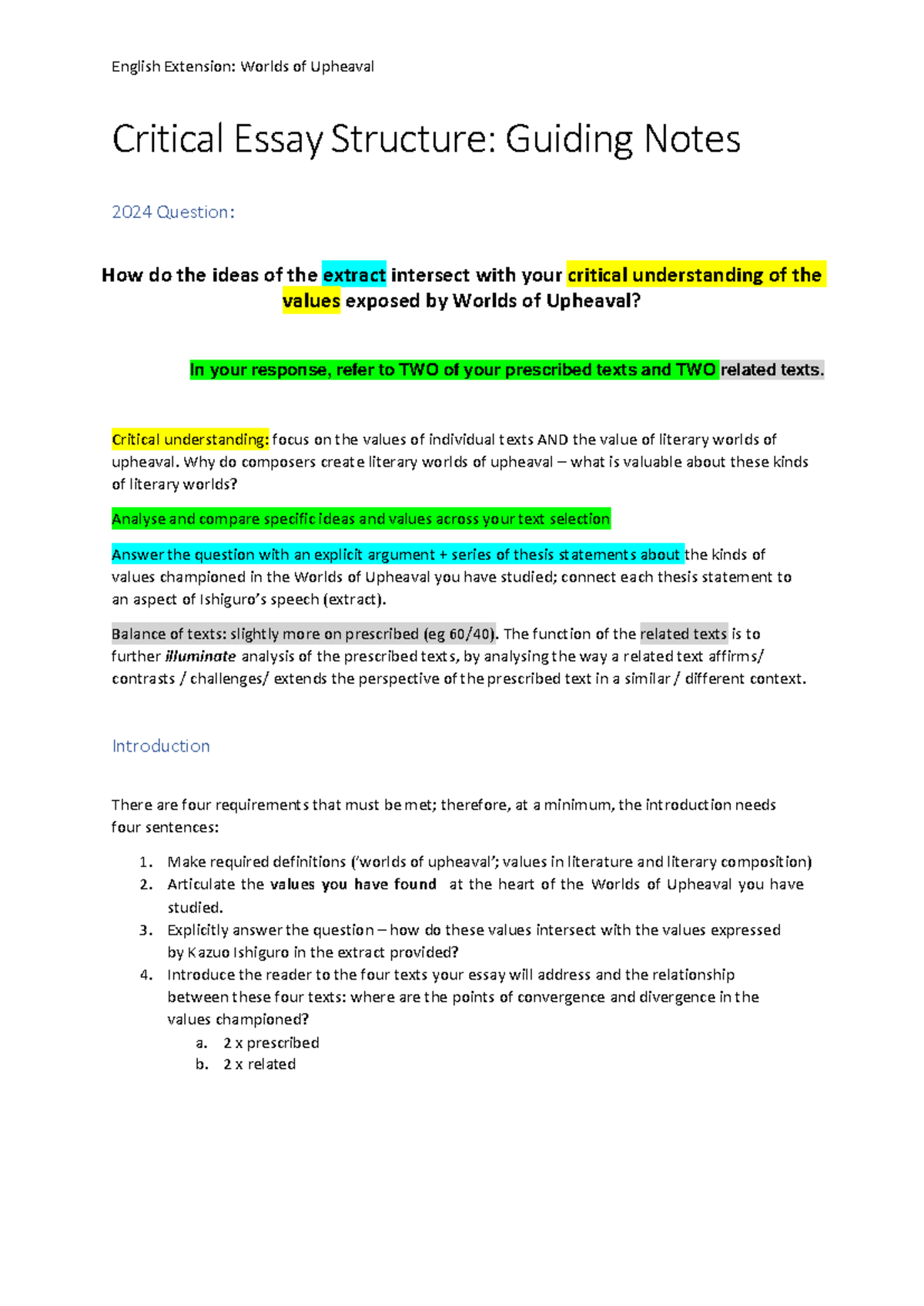 2024Critical Essay Structure Planning Document - Critical Essay ...