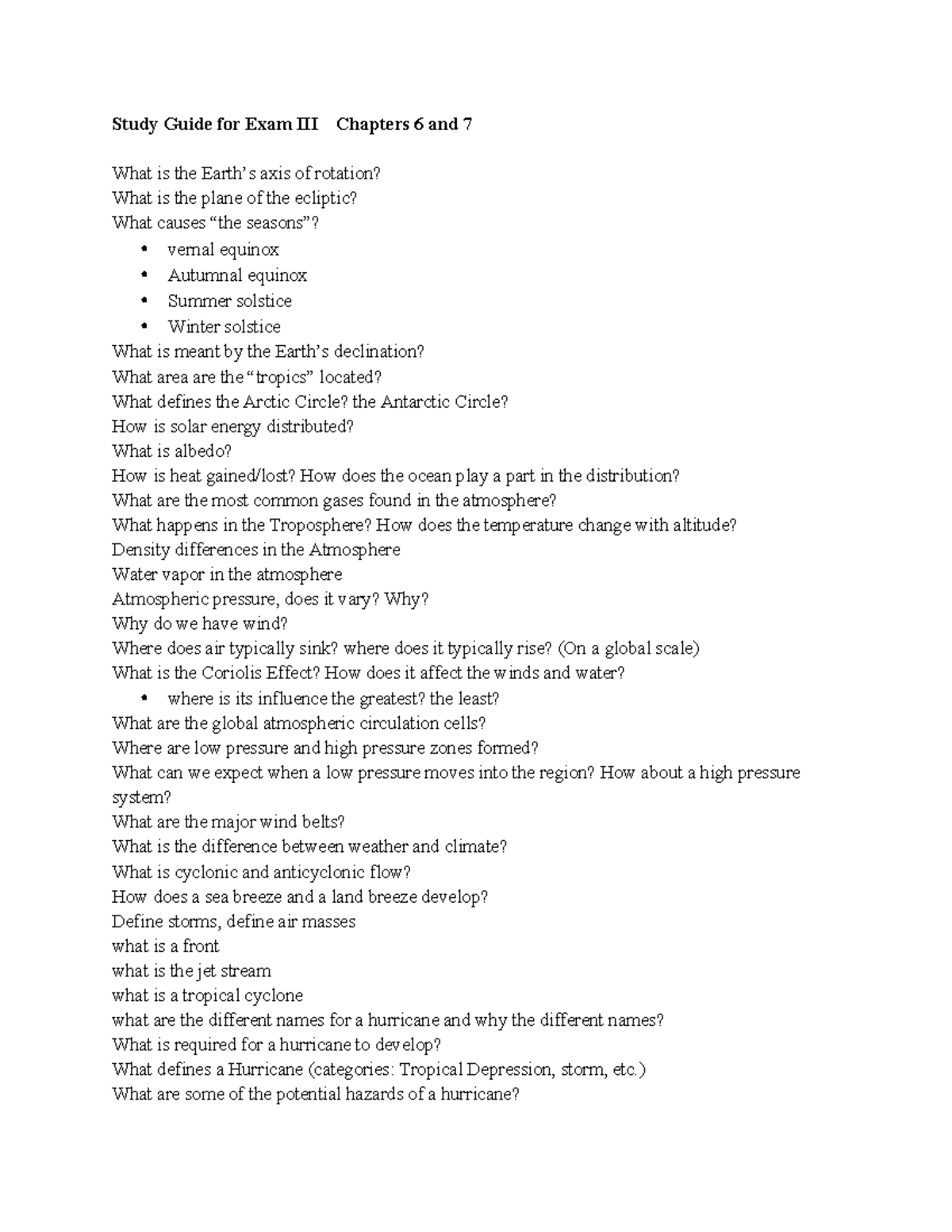 Test 3 Study Guide - Notes - Study Guide for Exam III Chapters 6 and 7 ...