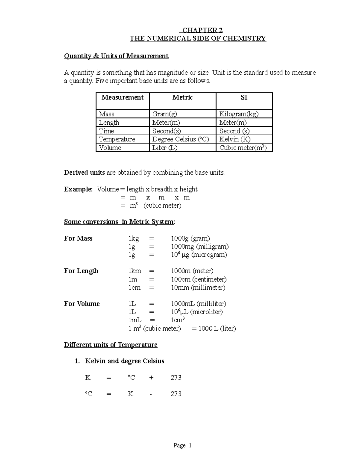 Chapter-2 summary - Basic Chemistry - CHAPTER 2 THE NUMERICAL SIDE OF ...