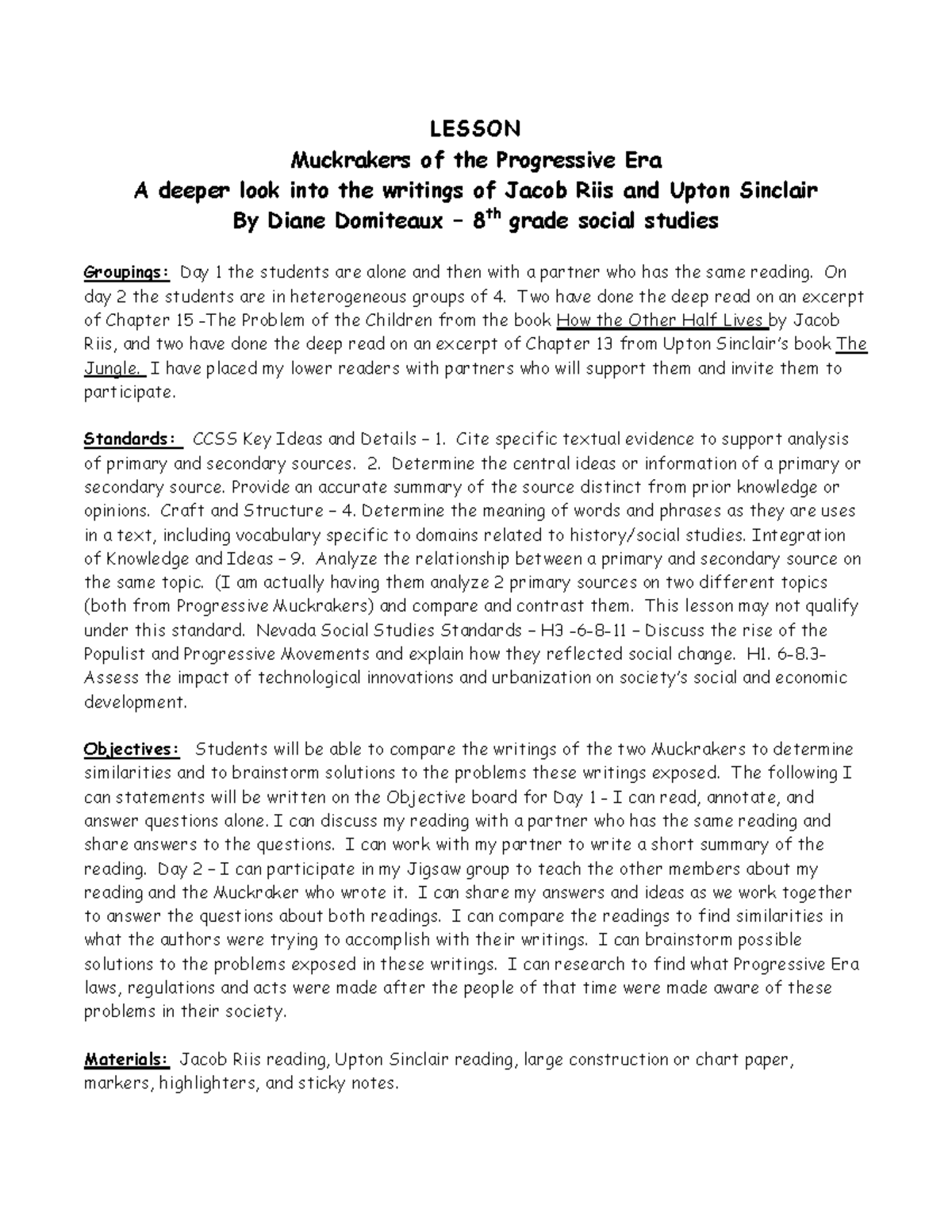 Emma Mercedes Resolme - 8DL-Muckrackers-Jigsaw - LESSON Muckrakers of ...