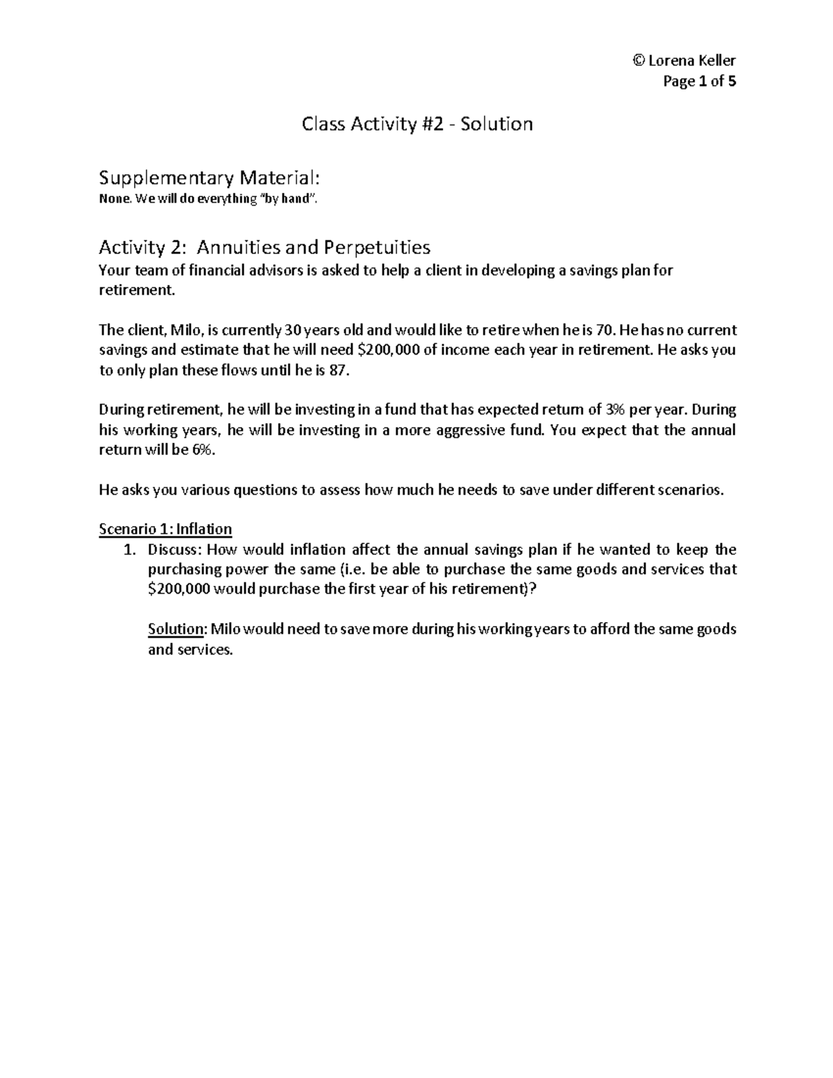 Time Value Money Part2 Activities Solution - Page 1 of 5 Class Activity #2 - Solution ...