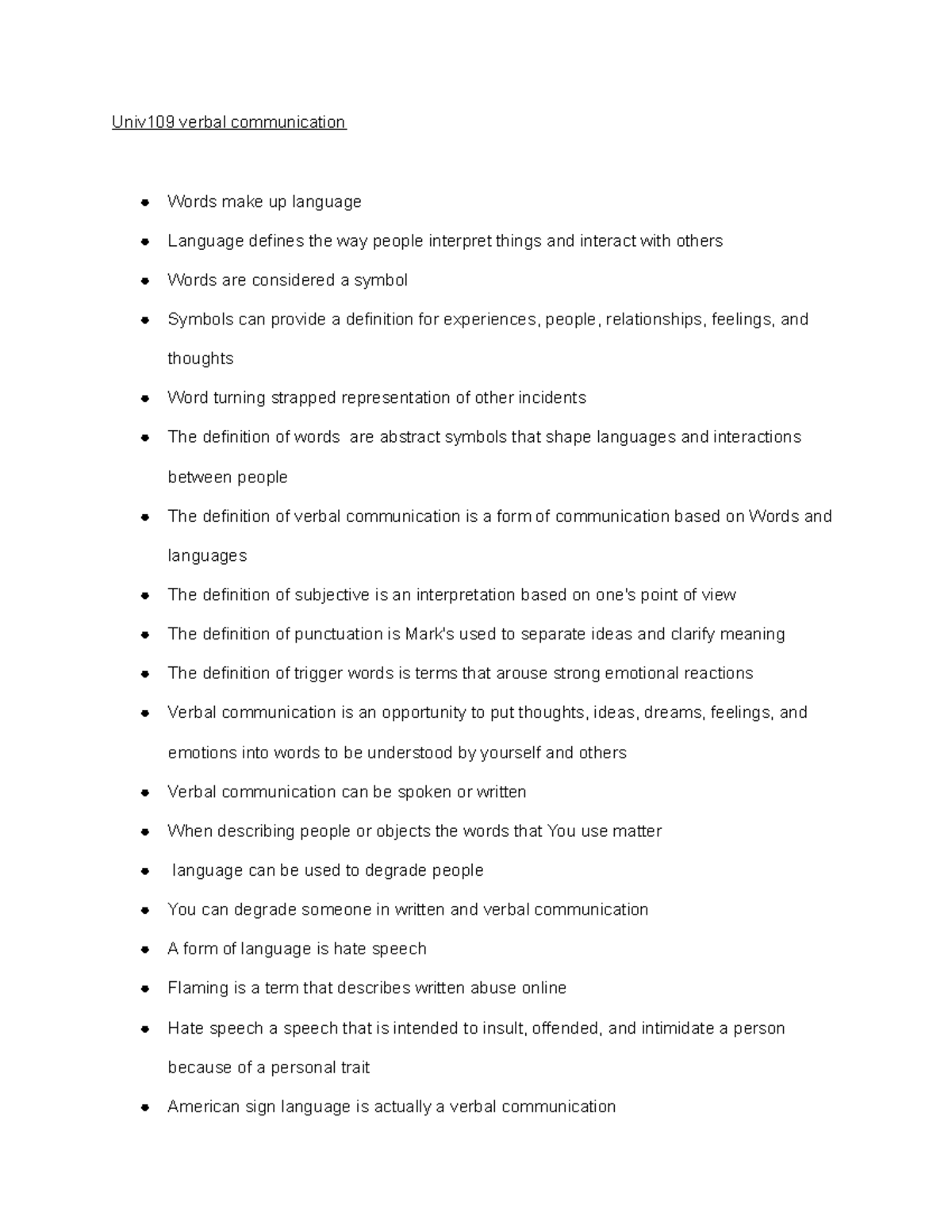Univ109 verbal communication - Studocu