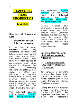 Worksheet 5C - Equity and Land Law - Estate Contracts 20232024 - UNIVERSITY OF GUYANA FACULTY OF ...