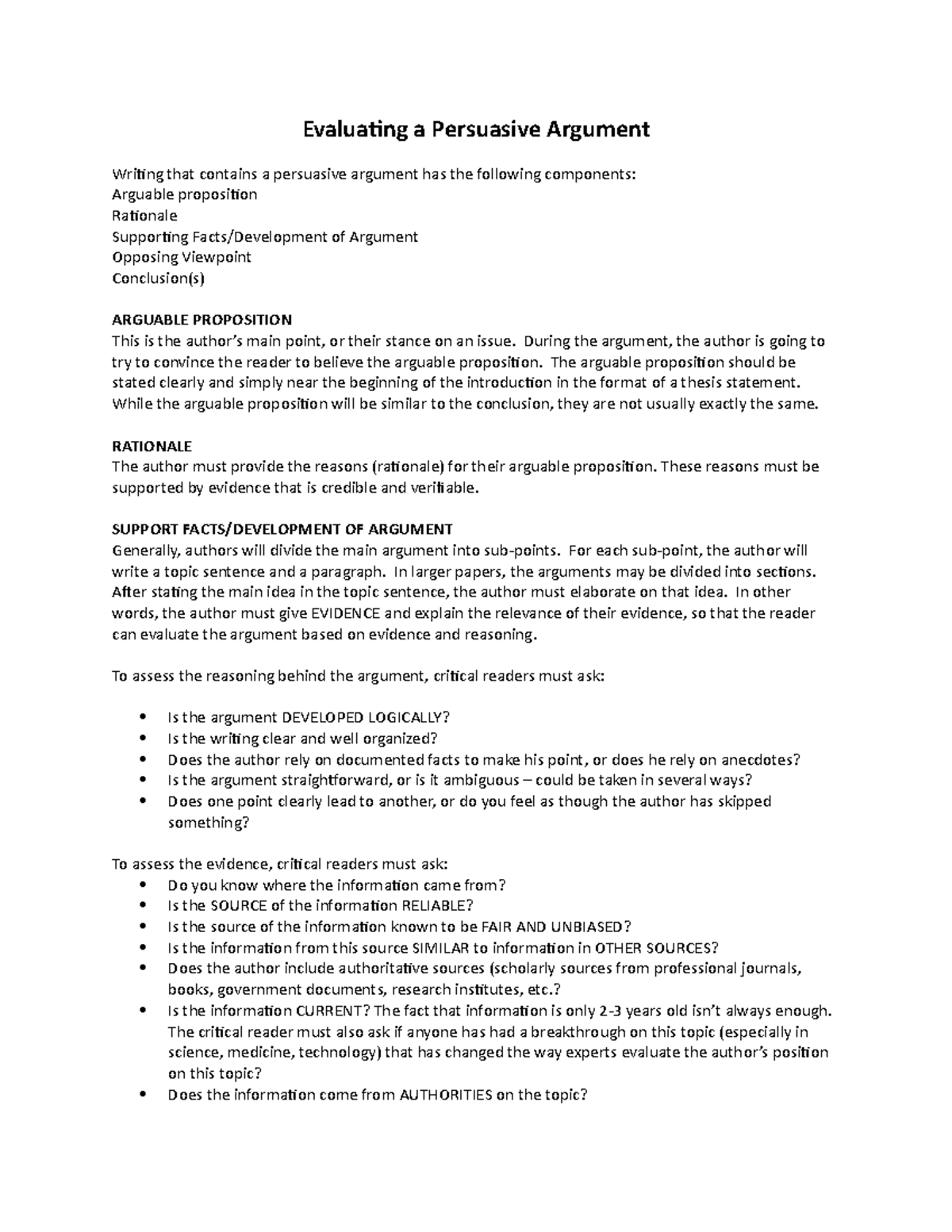 Evaluating arguments Assignment 2022(SV) - Evaluating a Persuasive ...