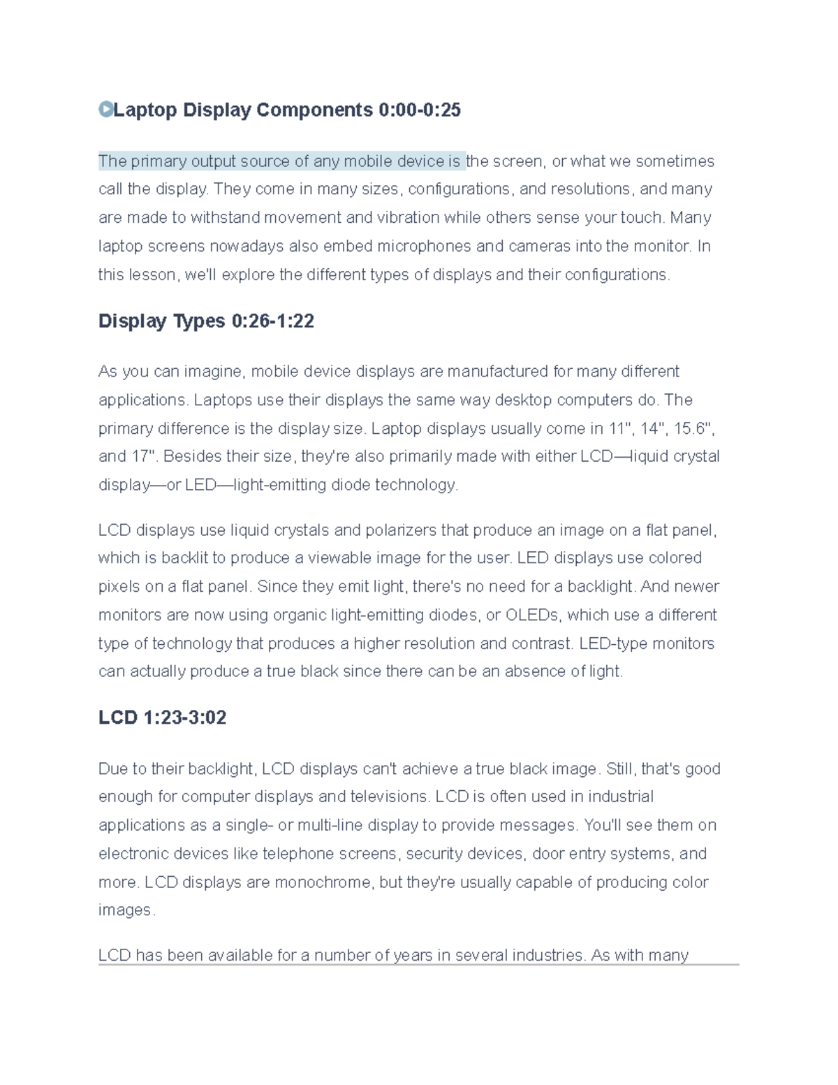 12.2.1 Display Components - Laptop Display Components 0:00-0: The ...