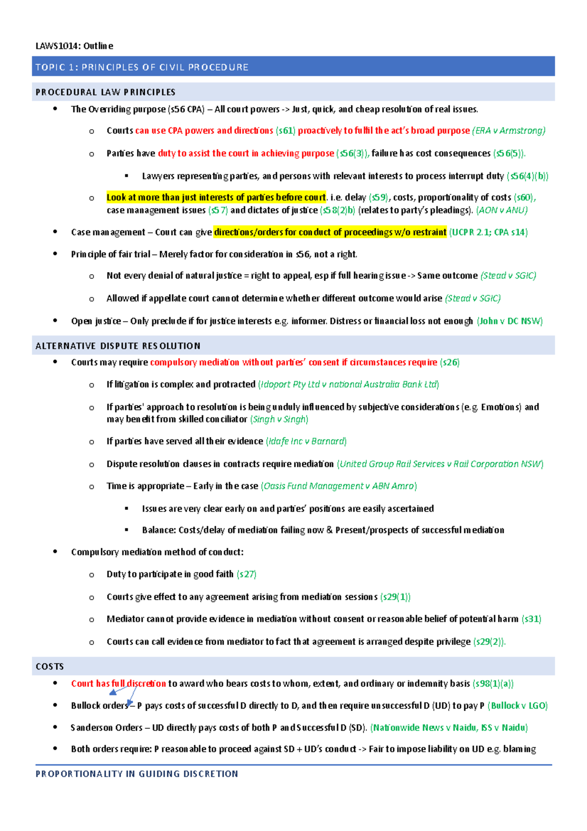 Concise outline for entire course - TOPIC 1: PRINCIPLES OF CIVIL ...