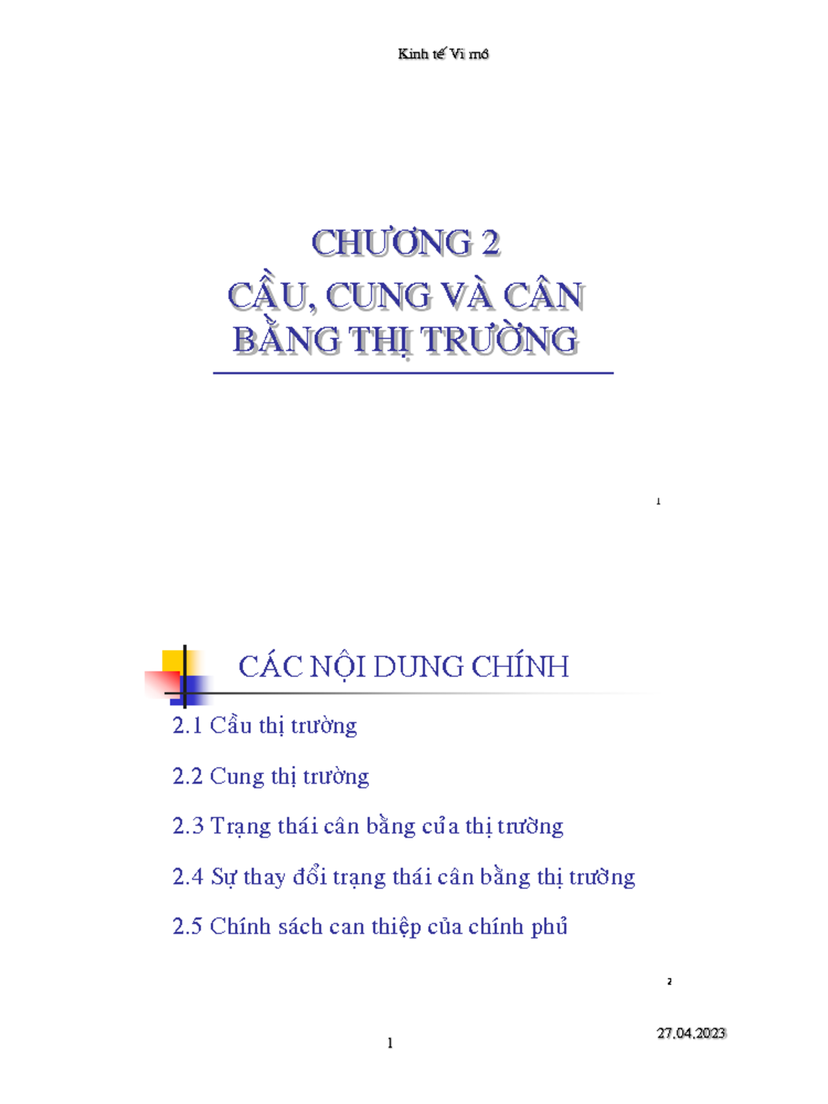 Chuong 2 Cau cung va can bang thi truong - CHƯƠNG 2 CAÀU, CUNG VAØ CAÂN ...