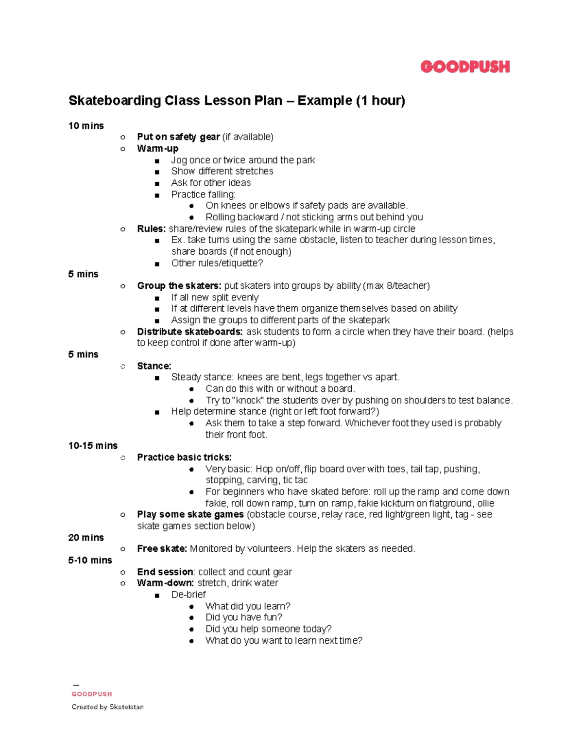 Goodpush Skate Lesson Plan Example - Skateboarding Class Lesson Plan ...