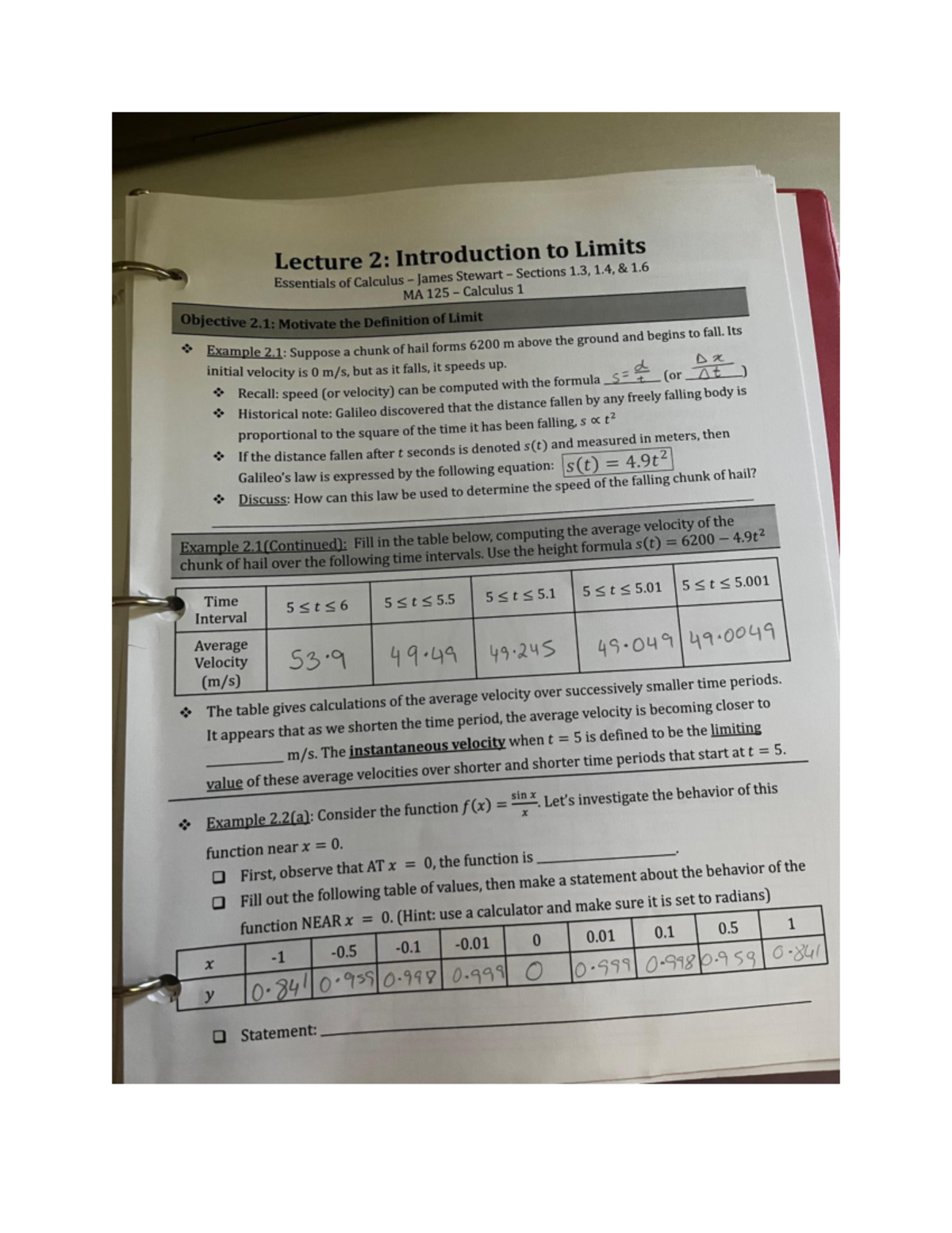 Lecture notes 2 - Lecture 2: Introduction to Limits Essentials of ...