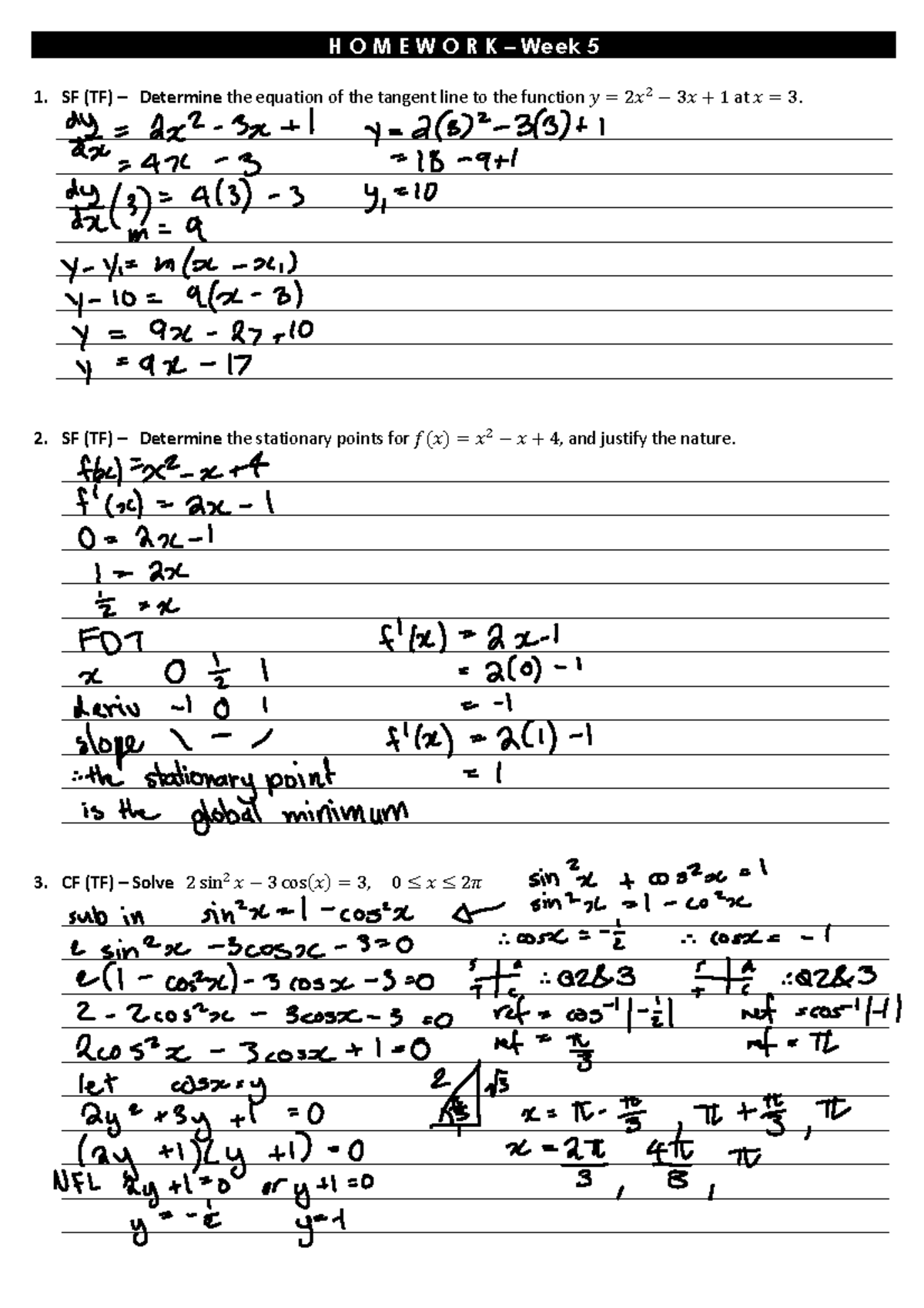 MAM11 T3W5 Homework - H O M E W O R K – Week 5 SF (TF) – Determine the ...