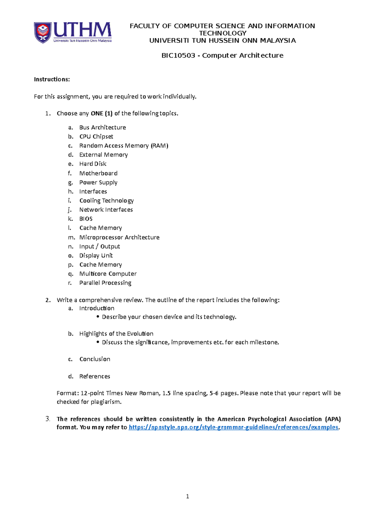 Bic10503-assignmentdescriptionv 1 - FACULTY OF COMPUTER SCIENCE AND ...