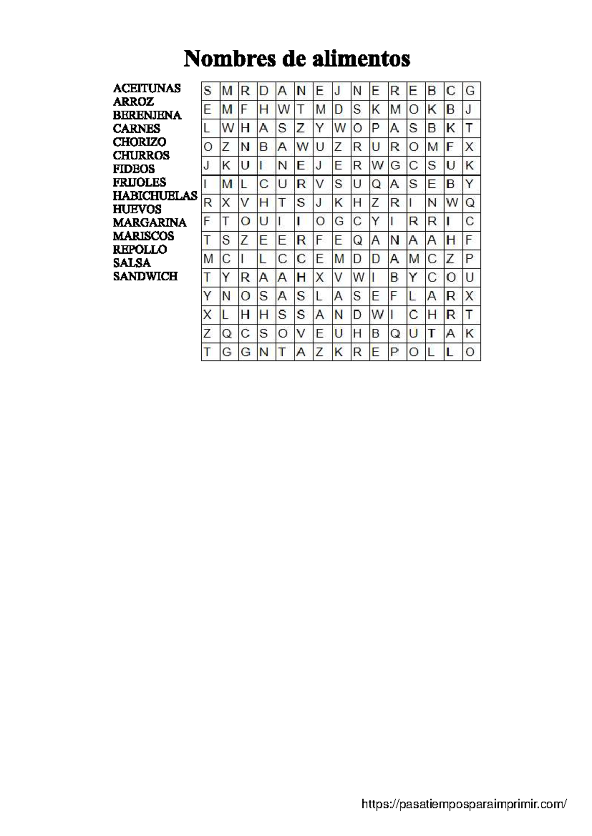 Sopa de letras de alimentos para imprimir - lectoescritura ...