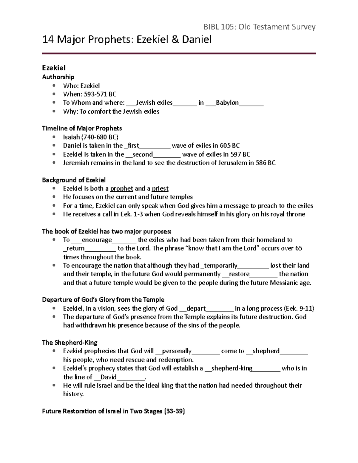 OT Notes 14 - BIBL 105: Old Testament Survey 14 Major Prophets: Ezekiel ...