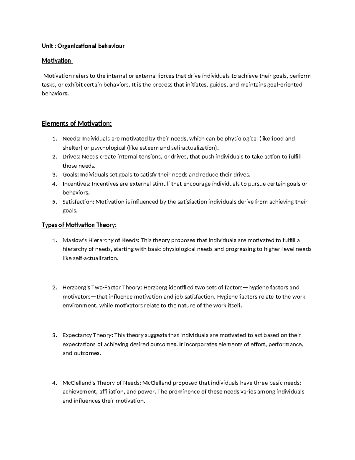 Motivation - for materials reference - Unit : Organizational behaviour ...