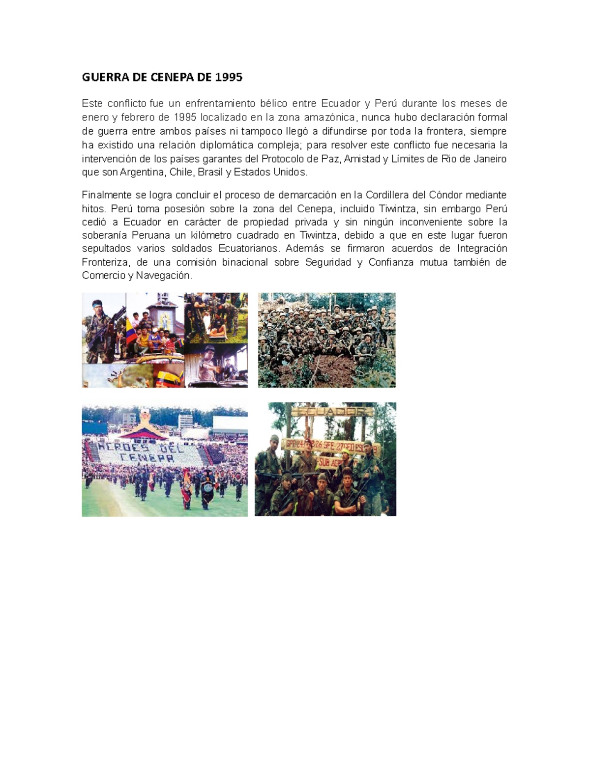 Guerra DE Cenepa DE 1995 - GUERRA DE CENEPA DE 1995 Este conflicto fue ...