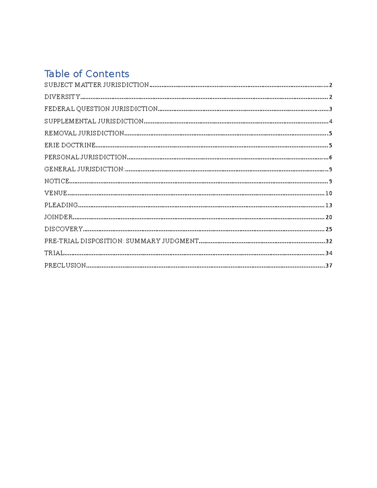 BCP Outline Final Edition - Table of Contents SUBJECT MATTER - Studocu