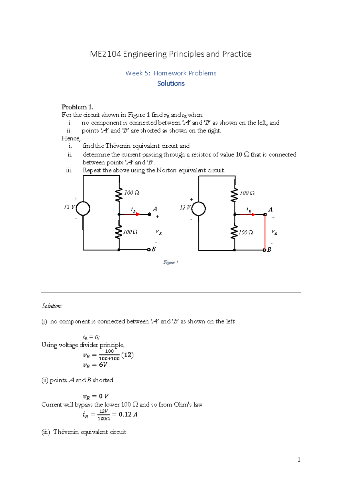 Circuit Analysis III - Tutorial Solutions 2023 - ME2104 Engineering Principles and Practice Week ...